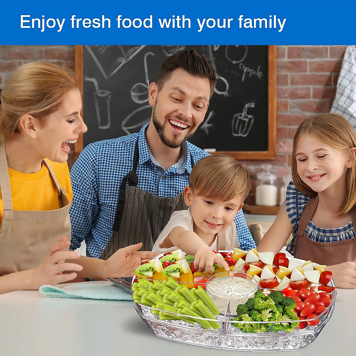 INNOVATIVE LIFE High-end Veggie Fruit Tray with Lid, Ice Chilled Vegetable Serving Platter with Ice Tray on Bottom, Perfect for Entertaining, Parties and Buffet, Clear