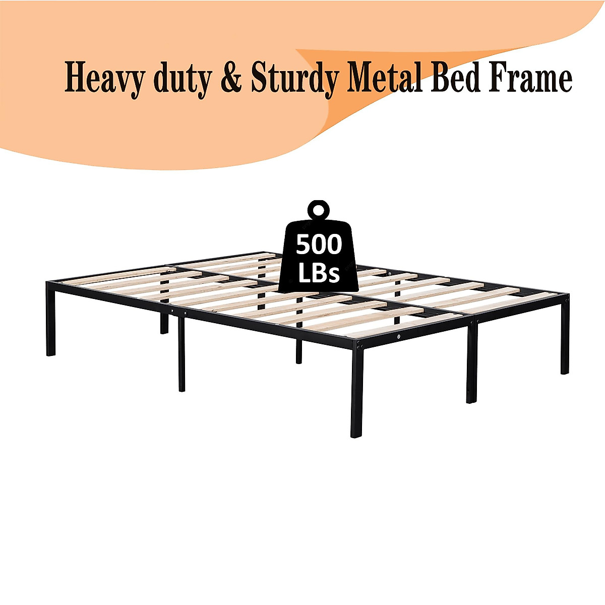 Gustonhon Full Size Metal Platform Bed Frames with Wooden Slats,14" Heavy Duty & Sturdy Metal Low Bed Frame,No Box Spring Needed,Noise Free,Easy Assembly