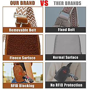 AI EN JIU Sling Bag for Women, Fleece Crossbody Fanny Pack Sling Chest Bag for Women，Leather Sherpa Sling Daypack Shoulder Backpack with 2 Adjustable Straps(Brown)