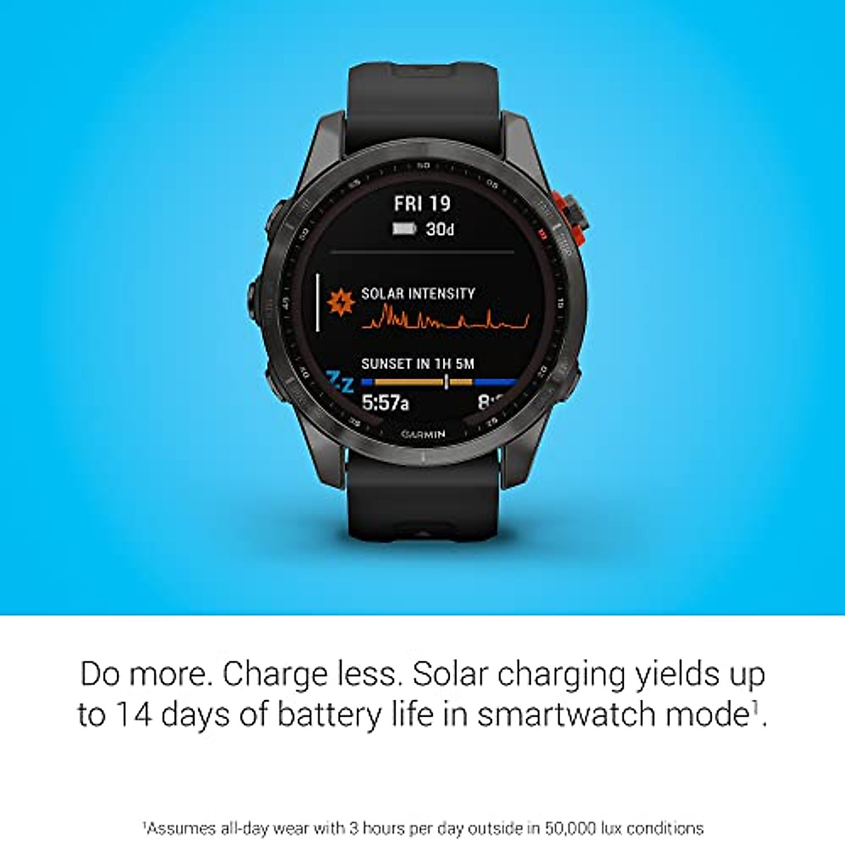 Garmin fenix 7S Solar, Smaller sized adventure smartwatch, with Solar Charging Capabilities, Rugged outdoor watch with GPS, touchscreen, health and wellness features, slate gray with black band