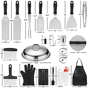 Griddle Accessories Kit, 39pc Commercial Grade Flat Top Grill Accessories for Blackstone, Complete Griddle Accessories Set with Melting Dome, Spatula, Scraper, Burger Press, Tongs, Cleaning Kit, Apron