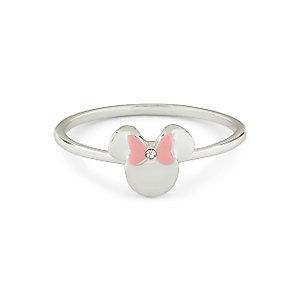 Pura Vida Silver Disney Minnie Mouse Delicate Ring w/Crystal Stone - Brass Base Band, Rhodium Plating - Size 8
