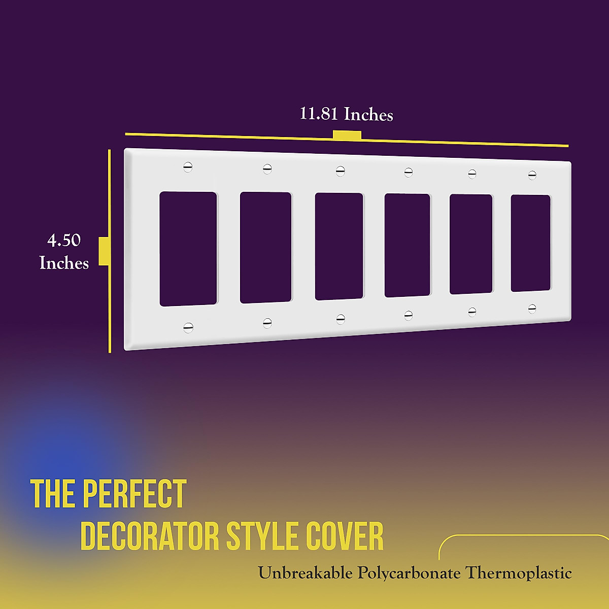 ENERLITES Decorator Light Switch or Receptacle Outlet Wall Plate, Size 6-Gang 4.50" x 11.81",Polycarbonate Thermoplastic, 8836-W, White