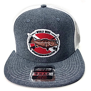 SPEARFISHING WORLD Snapback Hat Unisex Flat Bill Brim Adjustable Baseball Cap - Grouper with Speargun Logo (Light Chambray/White)