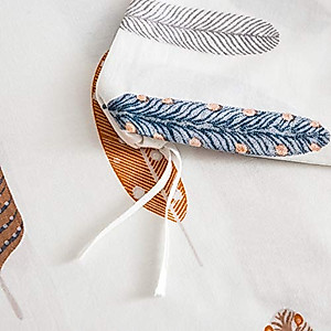 YuHeGuoJi Feather Patterned Duvet Cover King 100% Cotton White Bohemian Duvet Cover 3 Pcs Set 1 Brown Bird Plume Duvet Cover with Zipper Ties 2 Pillowcases Vintage Bohemian Animal Print Bedding Soft