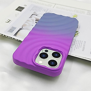 Womdakon Compatible with iPhone 13 Pro Max Phone Case Girls Cute Gradient Bicolor Crimp Wave Pattern Soft Silicone Shockproof Camera Protective Back Cover Slim Phone Case for Women - Purple Gray