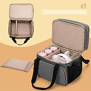 Luxja Double Layer Breast Pump Bag Compatible with Spectra S1 and S2, Pump Bag for Breast Pump and Extra Parts (Suitable for Home or Travel Use, Patent Design, Bag Only), Gray