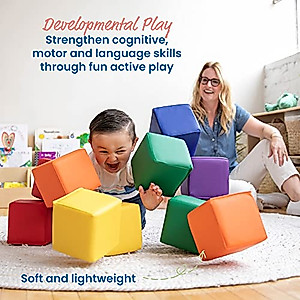 ECR4Kids SoftZone Patchwork Toddler Building Blocks, Foam Cubes, Assorted, 12-Piece