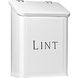 MOUNT DELECTABLE Magnetic Lint Bin for Laundry Room, Wall Mounted Lint Box Holder Trash Can with Lid for Dryer, Lint Basket for Laundry Room, Farmhouse Style Laundry Storage and Organization