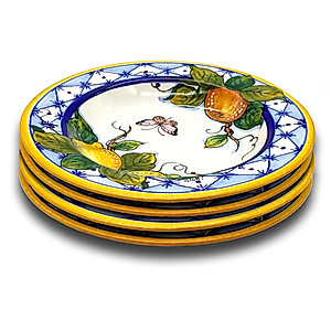 Italian Ceramic dinnerware set - Hand Painted kitchen Pasta Bowls sets for 4 - Made in ITALY Tuscany - Italian Pottery dinner plates - Home Decor Lemon Ischia Ceramics dishes set - Service For 4