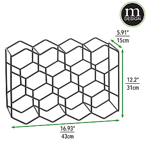 mDesign Metal Hexagon 3-Tier Wine Rack - Minimalist Bottle Holder for Kitchen Countertop, Pantry, or Refrigerator Space - Wine, Beer, Pop/Soda, Water Bottles, and Juice, Holds 11 Bottles - Matte Black