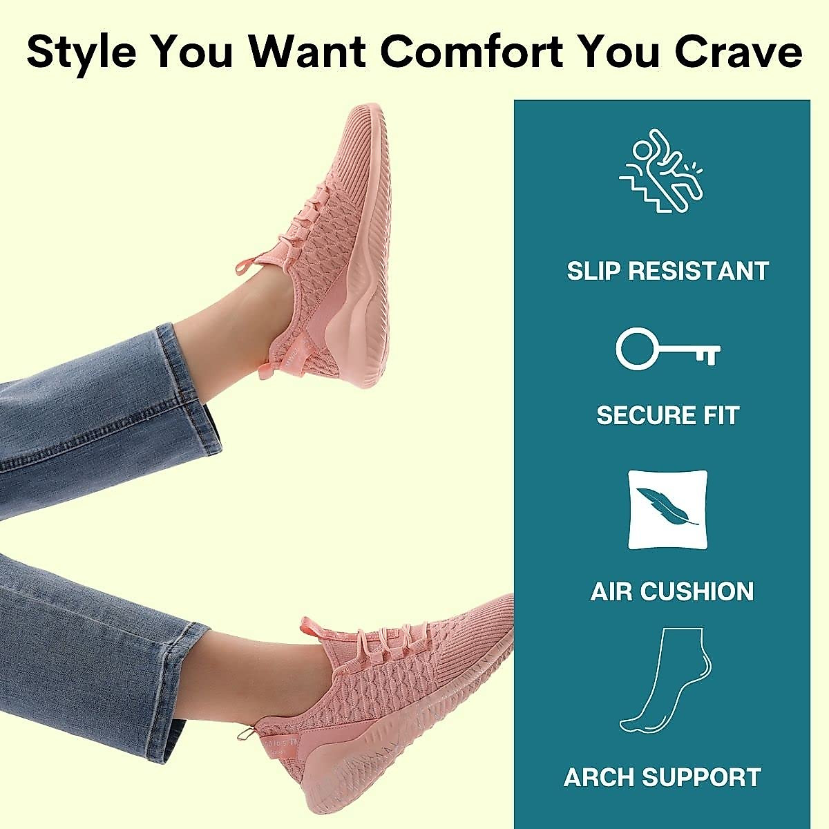 Omega Walk Women's Running Shoes | Stylish & Comfortable Walking Shoes for Women | Lightweight | Breathable | Slip-on Mesh Sneakers | Tennis Shoes | Perfect for Walking Travelling & Standing all-day