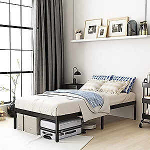 MIOCASA Metal Platform Bed Frame Twin Size Heavy Duty Industrial Bed with Steel Slat Support Easy Assembly Non-Slip Large Under Bed Storage Space 14 inch