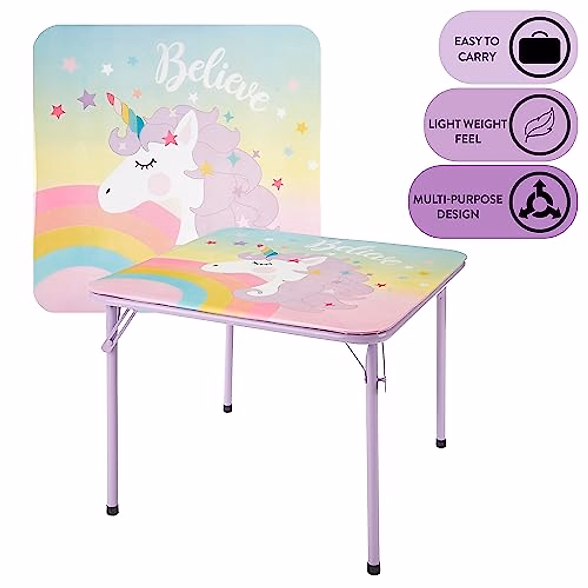 Heritage Kids 3 Piece Table and Chair Set, Purple Unicorn