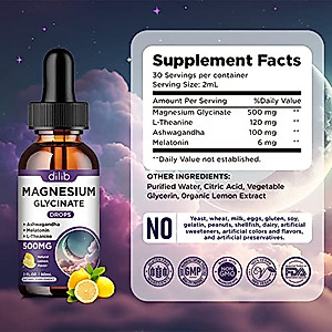 Magnesium Glycinate Supplement, Magnesium Liquid Drops with Magnesium Glycinate 500mg Sleep Aid Drops - Melatonin, Ashwagandha, L - Theanine - Support Stress Relief, Bone, Muscle, Mood Vegan
