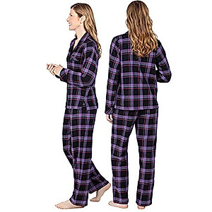 PajamaGram Flannel Pajamas Women - Pajama Set For Women, Black Plaid, LG