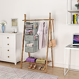 MAX Houser 6 Tier Shelf Hanging Closet Organizer and 5 Tier Shelf Hanging Closet Organizer, Closet Hanging Shelf with 2 Sturdy Hooks for Storage, Foldable,Beige and Light Grey-D2