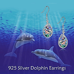 Dolphin Earrings Sterling Silver Abalone Shell Dolphin Dangle Drop Earrings Dolphin Jewelry Christmas Gifts for Women Daughter