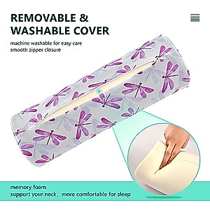 Vnurnrn Purple Red Dragonfly Neck Support Pillow Round Neck Roll Bolster Cylinder Pillow Cervical Pillows Round Neck Pillow for Leg Knee Back Head Support for Work Women Men Traveling Headrest