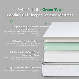 EGOHOME Full Memory Foam Replacement Mattress Sleeper 4.5-Inch for Convertible Sleeper Sofa and Couch Beds, Cooling Gel Green Tea Mattress in a Box, 73”×52”×4.5”, Sofa Not Included
