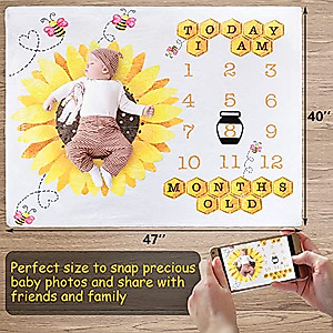SUKOON Sunflower Monthly Milestone Blankets for Baby Boy/Girl | 47 x 40 inch | Bumblebee Age Photo Blanket with Marker and Bibs - Perfect Addition to The Baby Photo Album