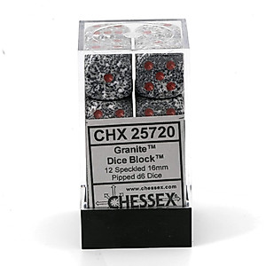 Chessex Speckled 16mm d6 Granite Dice Block, 12 dice, Multicolor