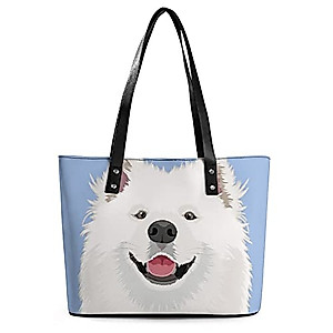 Womens Handbag Samoyed Buddy Dog Leather Tote Bag Top Handle Satchel Bags For Lady