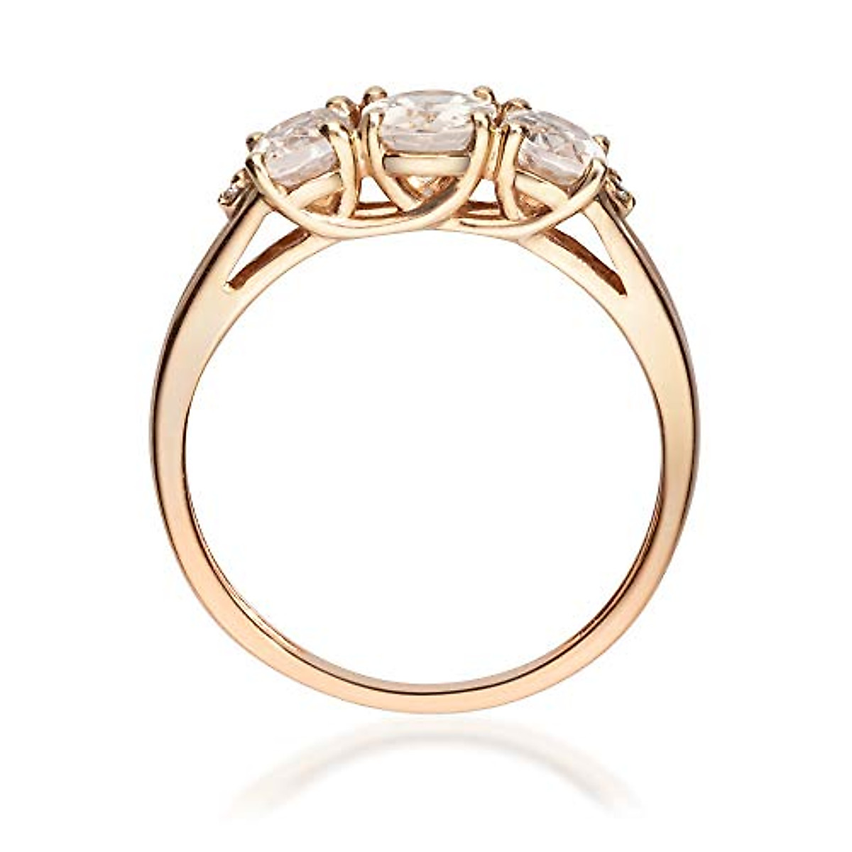 Gin & Grace 10K Rose Gold Pink Natural Morganite Diamond 3 Stone Engagement Promise Propose Promise Ring for Women