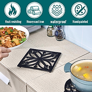 Sungmor Heavy Duty Cast Iron Square Metal Trivet,Rustproof Black Racks Stands Holders for Hot Pans or Teapot,Kitchen or Dinning Table Decorations