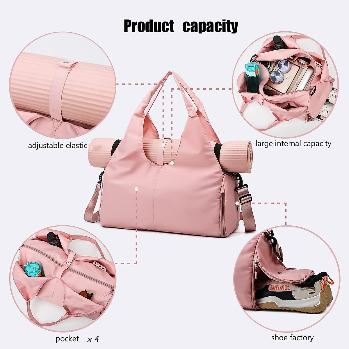 HAUTHE Gym Bag for Women,Sports Gym Yoga Bag with Shoes Compartment,Travel Duffel Shoulder Weekend Bags for Women with Wet Pocket