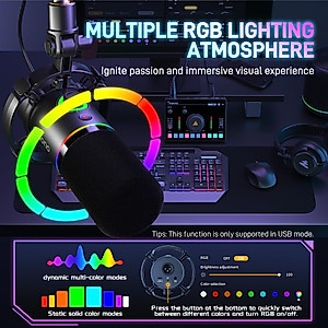 MAONO XLR/USB Dynamic Microphone, RGB Gaming Mic with Software, Mute, Gain Knob, Volume Control and Headphone Jack for Streaming, Podcasting, Recording-PD200X (Black)