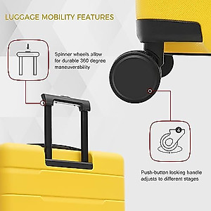 Merax 3 Pcs Expandable ABS Hardshell Luggage Sets with Spinner Wheel Suitcase TSA Lock Suit Case, Yellow, (20/24/28)