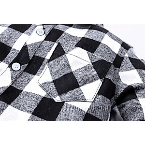 SANGTREE Mens Flannel Plaid Shirts Casual Long Sleeve Button Down Shirt Dad and Son Matching Shirts (Black White, XXL)