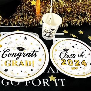 2024 Graduation Plates and Napkins Set Party Supplies Decorations, 192 Pcs Disposable Congrats Grad Paper Tableware for 24 Guests, Include 9” and 7” Plates, Napkins, Cup, Knife, Fork, Spoon and Straw