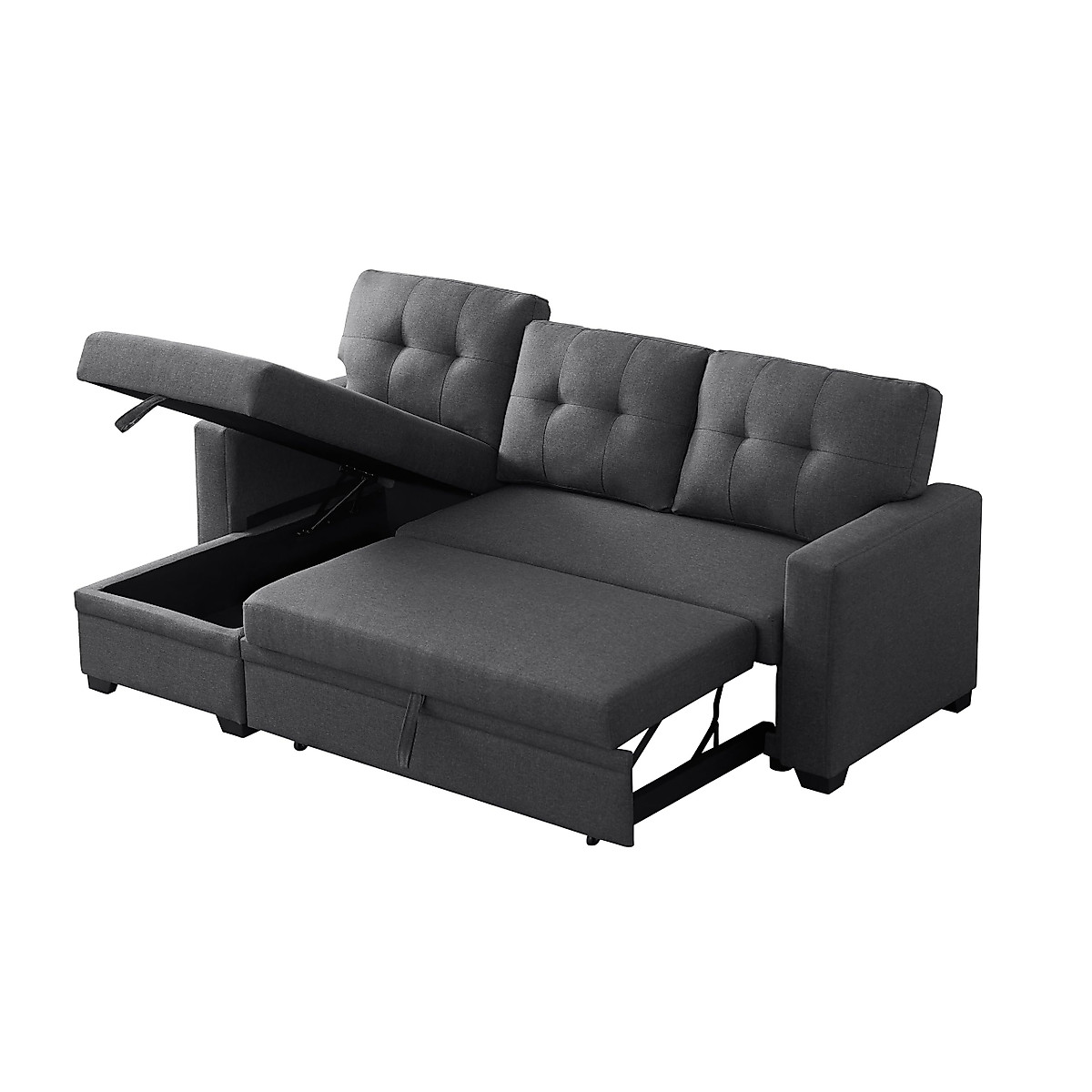 KTVTK 82" L-Shape Sleeper Sectional Sofa with Storage Chaise and Pull-Out Bed,Convertible Couch for Living Room,Apartment,Office, 82'', Dark Gray 1
