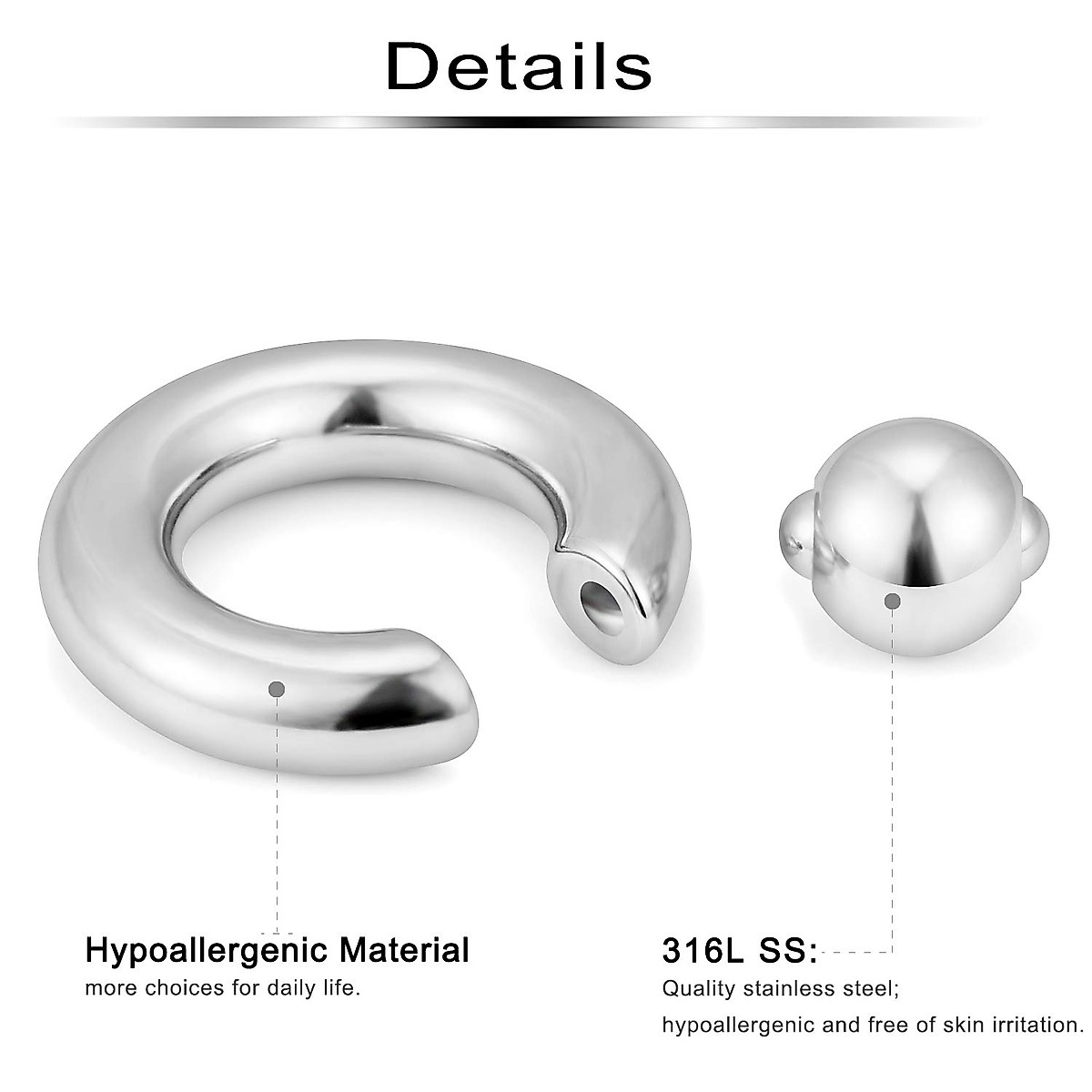 Ftovosyo PA Ring Captive Bead Rings Spring Action BCR Ball Rings 6G 316L Surgical Steel Pierced Body Jewelry for Women 2PCS 12mm