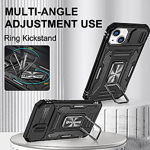 ZenRich Rugged Case for iPhone 14 Max with Tempered Glass Screen Protector, Slide Camera Cover & Kickstand, Military Grade Drop Proof Protective Case Compatitable with Magnetic Holder, Black