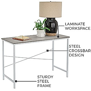 ClosetMaid Writing Desk or Console Table for Office, Entryway or Living Room, Industrial Modern Design, Wood with White Metal Frame, Smoky Taupe