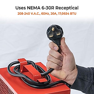 Comfort Zone Electric Fan-Forced Industrial Garage, Workshop Utility Space Heater, Thermostat Control, Heavy Gauge Steel, Carry Handle, Rubber Feet, NEMA 6-30P, & Overheat Protection, 4,800W, CZ290