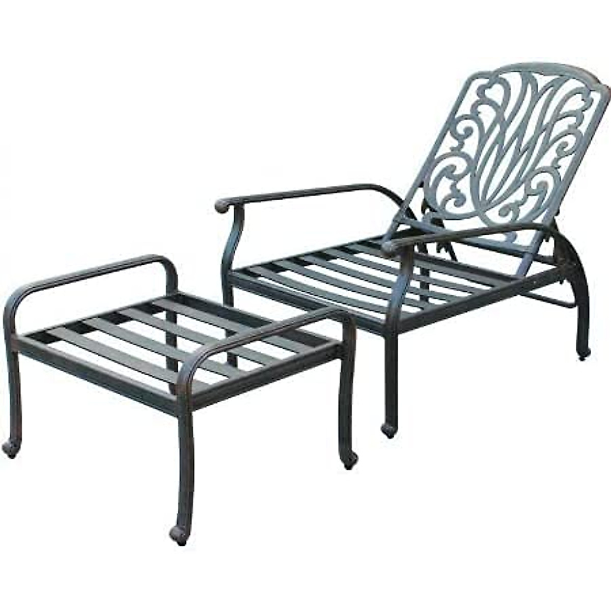 PatioLand Elizabeth Outdoor Patio 5pc Adjustable Club Chairs Cast Aluminum - Antique Bronze (Olefin Walnut Cushion)