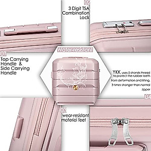 Somago 4 Pieces Luggage Set(14/20/24/28) PP Lightweight 4 Double Rolling Wheels Suitcase With TSA Lock & YKK Zipper Bussiness Trip (Rose Pink)