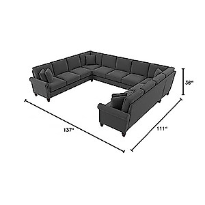 Bush Furniture Coventry U Shaped Sectional Couch, 137W, Charcoal Gray Herringbone