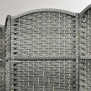 HOMCOM 3 Panel Room Divider, 6' Tall Folding Privacy Screen, Hand-Woven Freestanding Wall Partition for Home Office, Bedroom, Mixed Gray