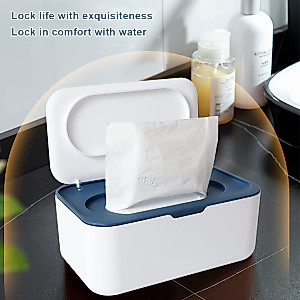 Baby Wipes Dispenser, Baby Wipe Holder, Large Capacity Wipes Dispenser, Wipe Container with Sealing Lids,Non-Slip, Easy Open & Close (Blue))