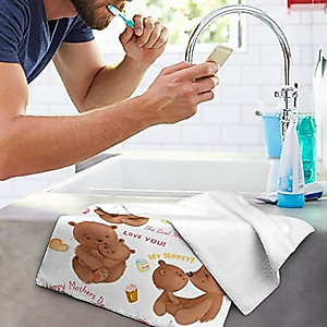 FISNAE Cute Funny Bears Mom Hand Towels Mother's Day Quote Absorbent Bathroom Towel Soft Decorative Towels for Bathroom, Hotel, Gym, Spa, Yoga 28.7 X 13.8 in