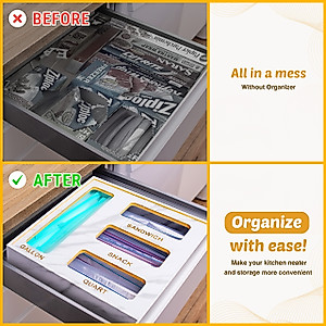 Bamboo Ziplock Bag Storage Organizer with Modern Marble Wrap Finish, Storage Holder for Plastic Food Bags, Sandwich, Quart, Snack, and Gallon Sized Slots