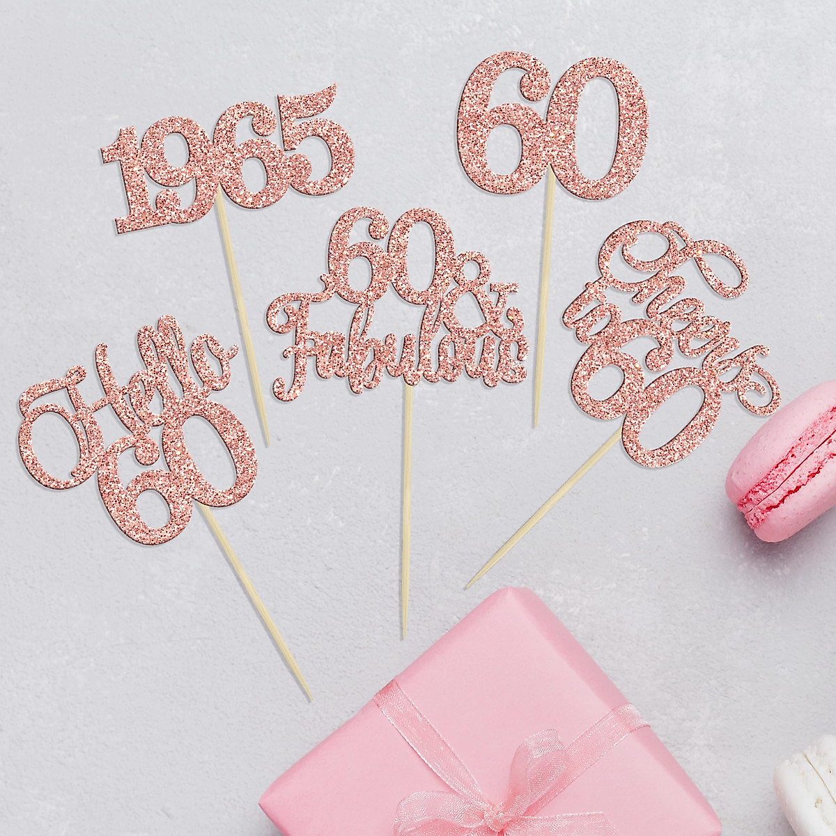 Gyufise 30Pcs 60th Birthday Cupcake Toppers 60 Fabulous Cupcake Picks Cheers to 60 1965 Cake Decorations for Happy 60th Birthday Wedding Anniversary Party Decoration Supplies Rose Gold
