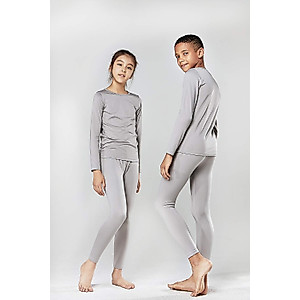 DEVOPS Boys and Girls Thermal Underwear Long Johns Set with Fleece Lined (Medium, Light Gray)