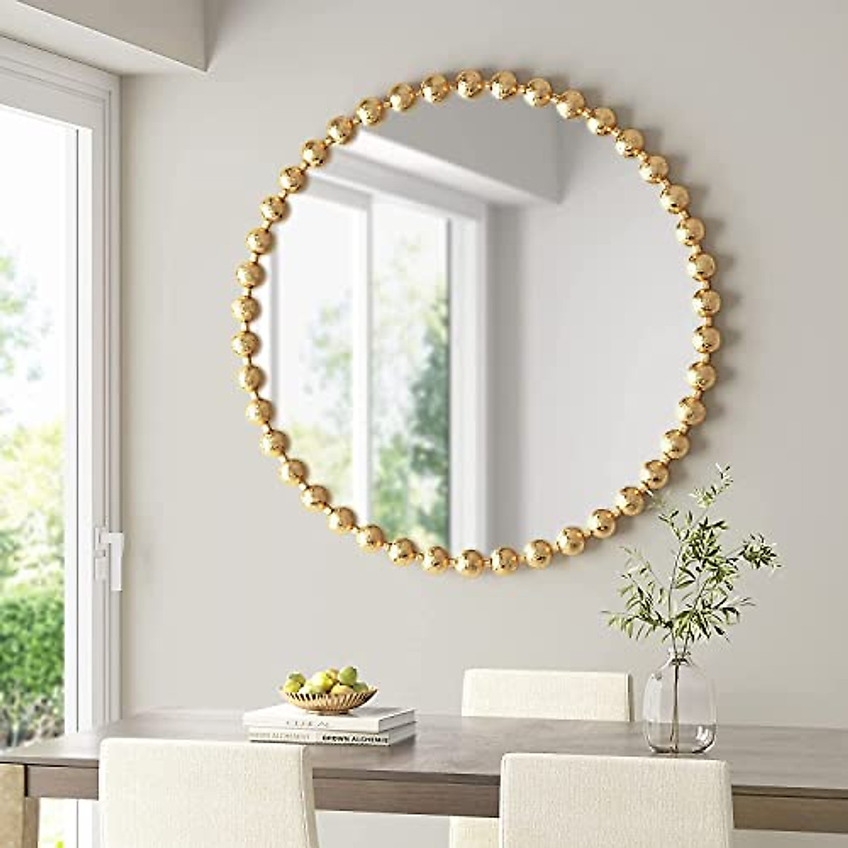 MADISON PARK SIGNATURE Wall Décor Marlowe Metal Spherical Frame Round Mirror for Living Room - Home Accent, Ready to Hang Bedroom Decoration, 36" Diameter, Gold