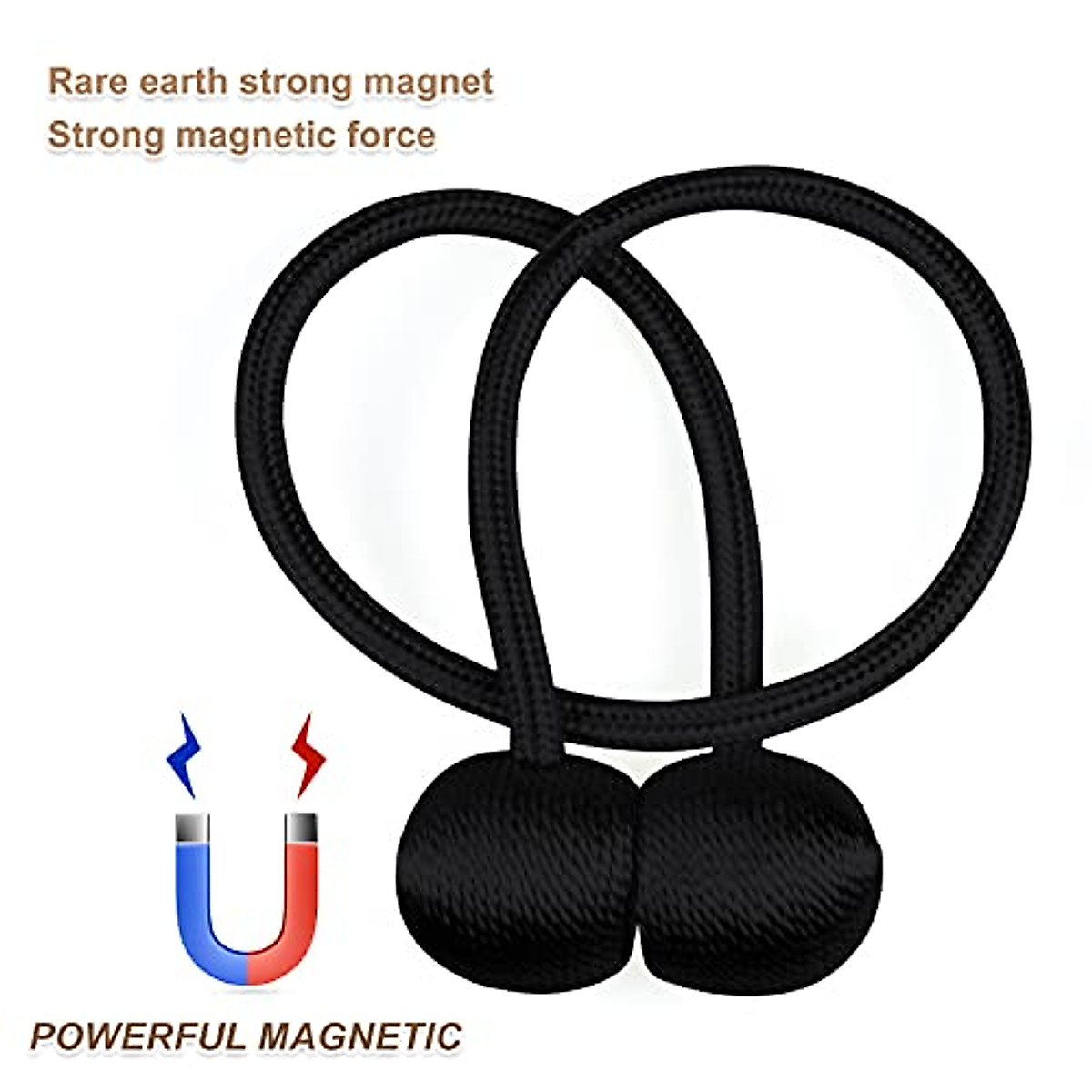 Aosivm Magnetic Curtain tiebacks,Curtain tie Backs,tiebacks for Drapes or Curtains Elegant Decorative Home Bedroom Office (Black, 2)